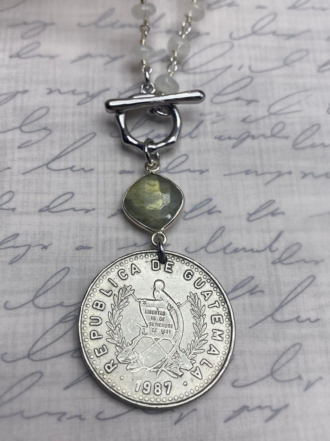 1987 Guatemala 25 Centavos Coin Necklace Pendant. 18 Sterling Silver ...