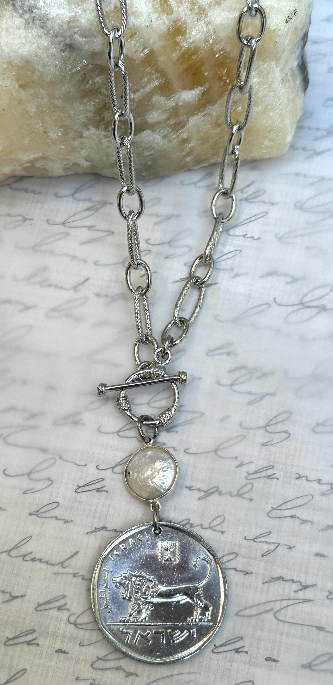 Rare Israel 5 Lirot Coin Necklace Pendant. Lion of Judah. Freshwater ...