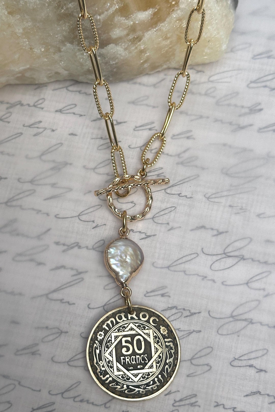 Vintage 1952 Morocco 50 Francs Coin Necklace Pendant. Arabic Year 1371 ...