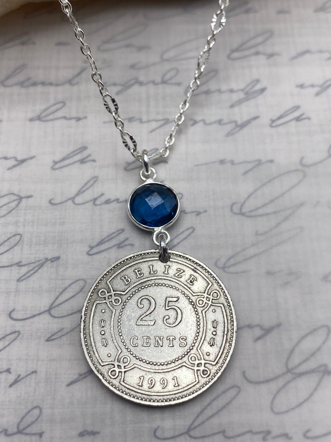 1991 Belize 25 Cents Coin Necklace Pendant. Genuine Brilliant Blue ...