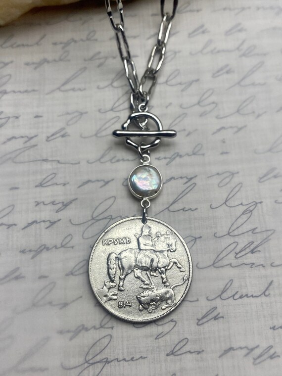 Vintage 1930 Bulgaria 10 Leva Coin Necklace Pendant. Krum the | Etsy