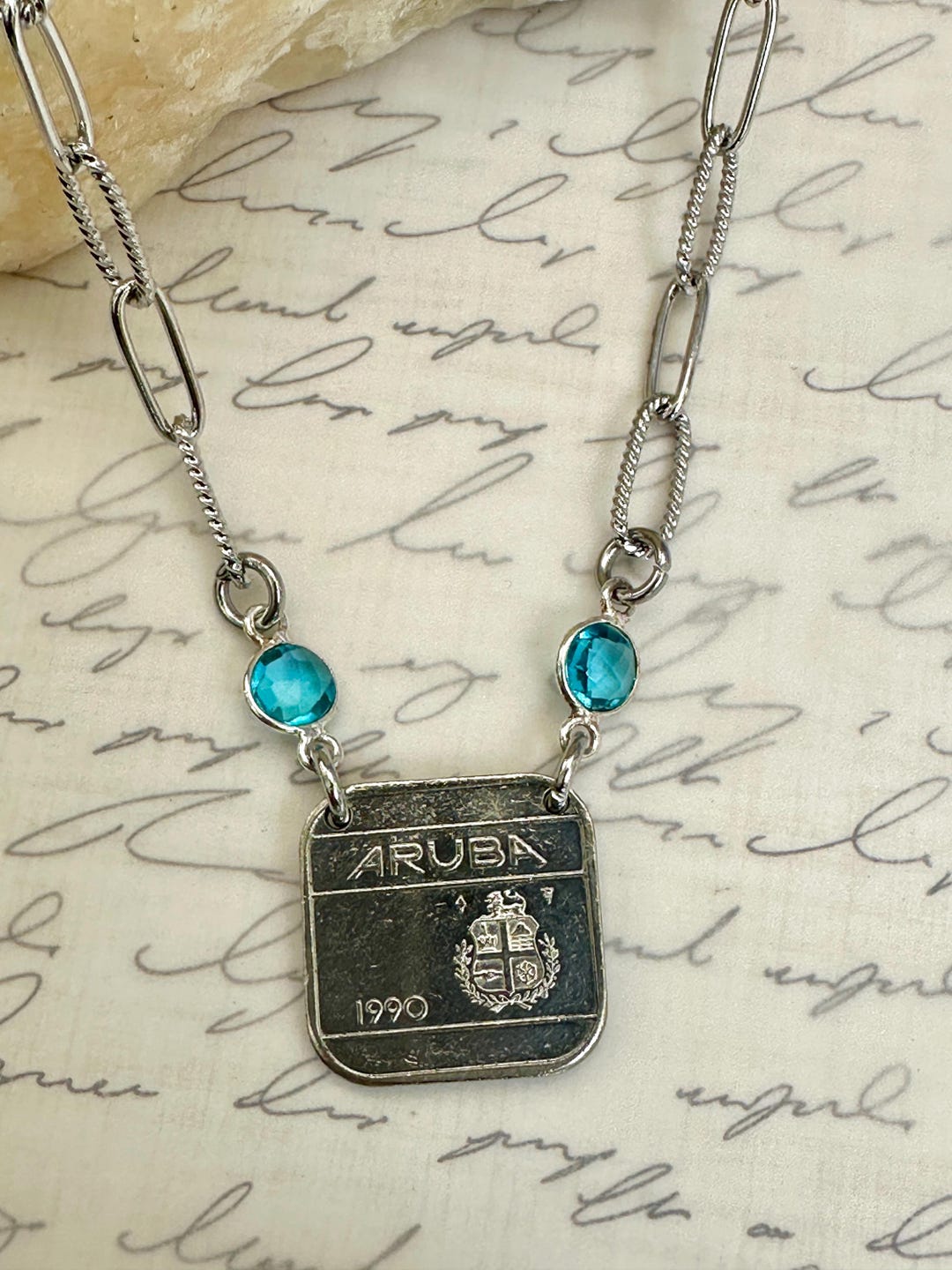 1990 Aruba 50 Cents Coin Necklace Pendant. Unique Square Coin. - Etsy