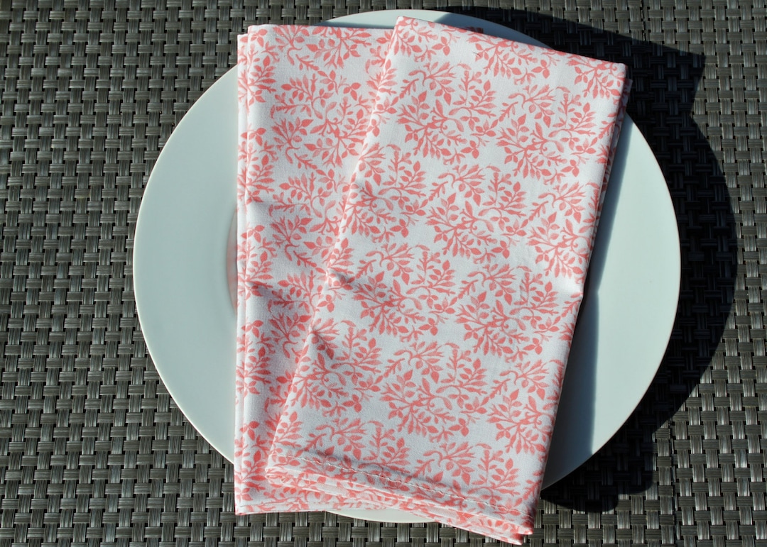 Handmade Large Cloth Napkins Peach & White Design; Handmade Dinner ...