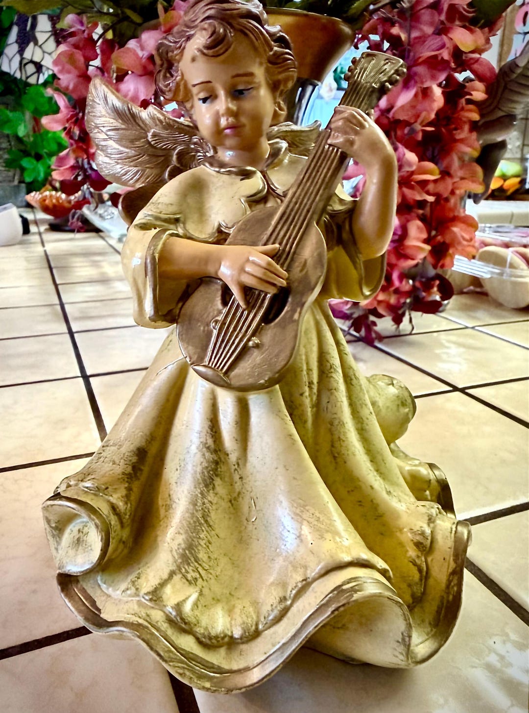 Happy Valentines Day! Serenading Beautiful 8” Vintage Angel Strumming a ...