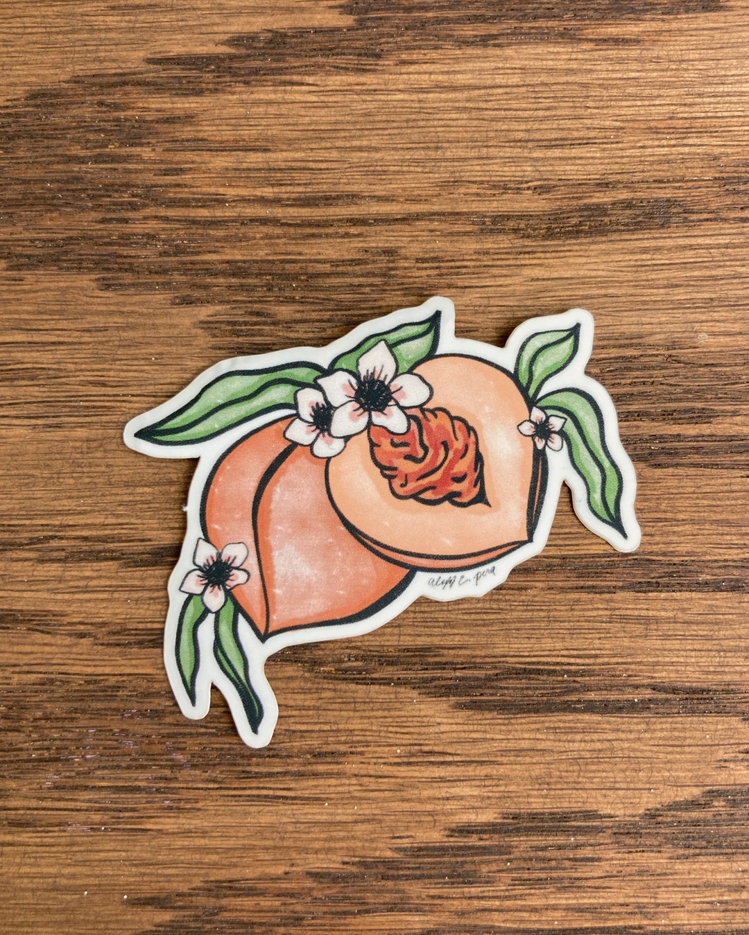 Peach Matte Sticker / Peach and Blossom Fruit Inspired Decal / Hand ...