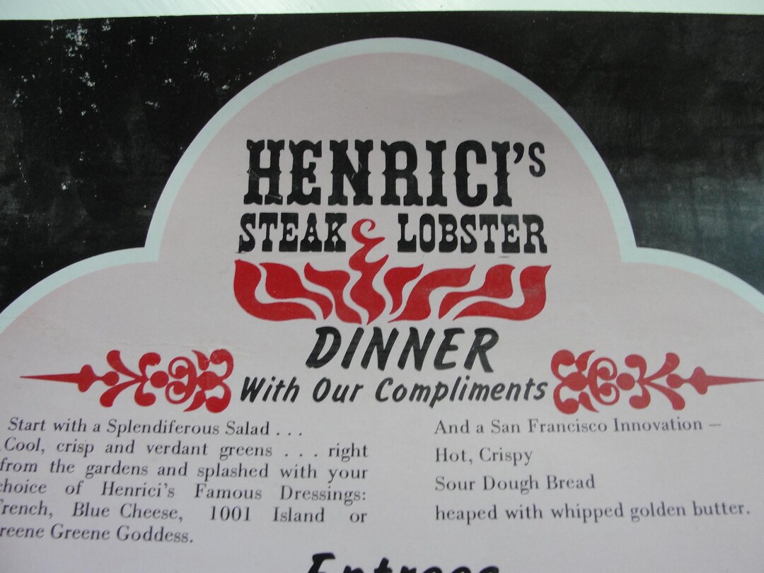 Henrici's Steak & Lobster Menu (1970s) - Etsy