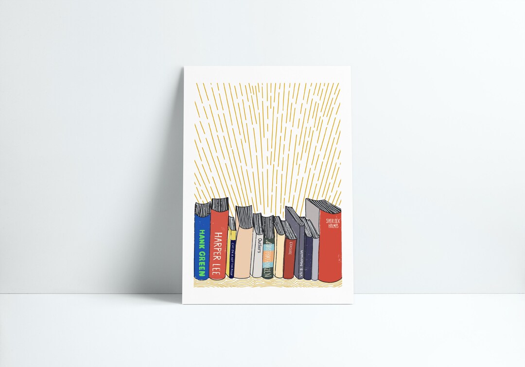 Quirky Books | Digital Download | Bookshelf Illustration | Printable ...