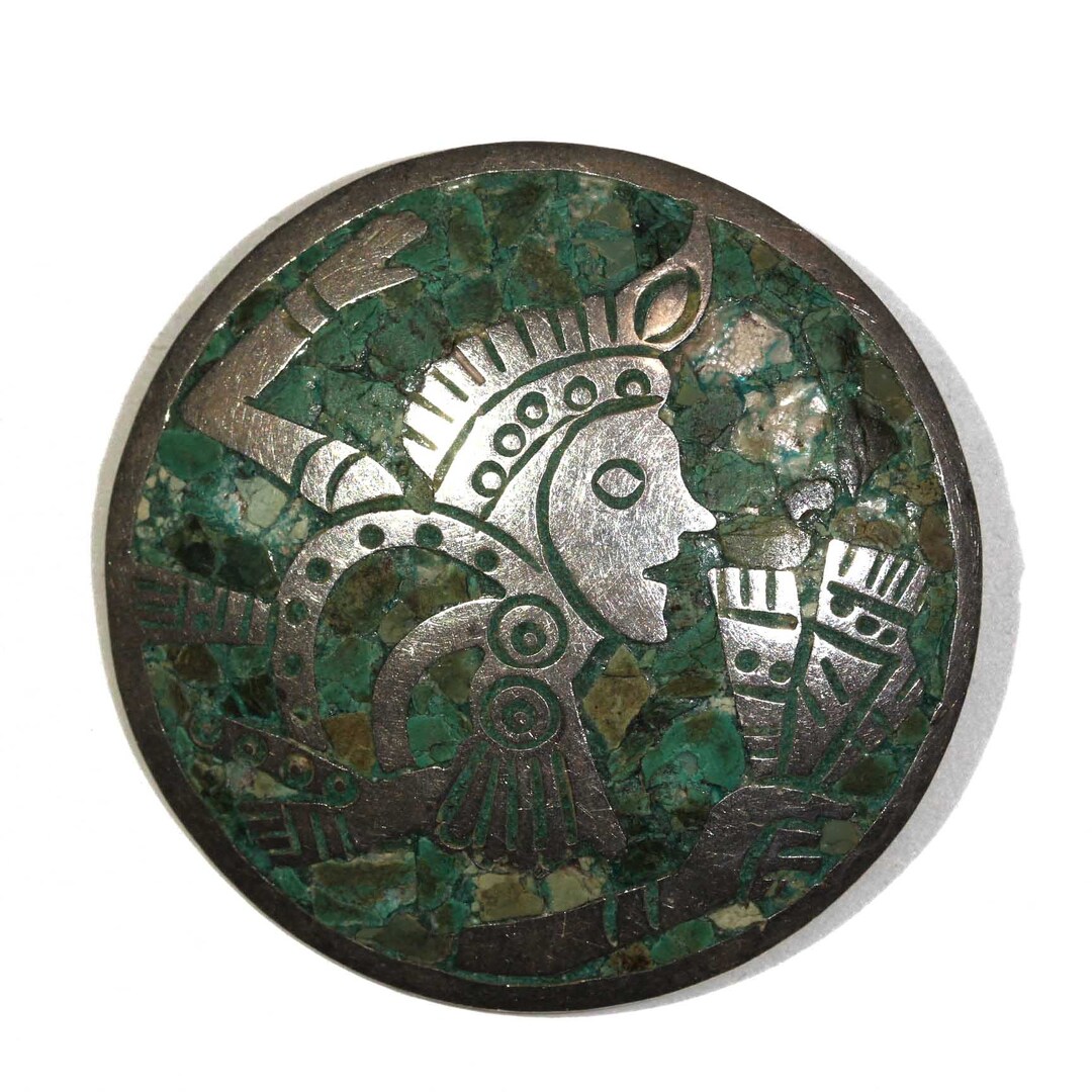 Vintage Crushed Stone Bi Metal Brass and Sterling Ethnic Mayan God ...