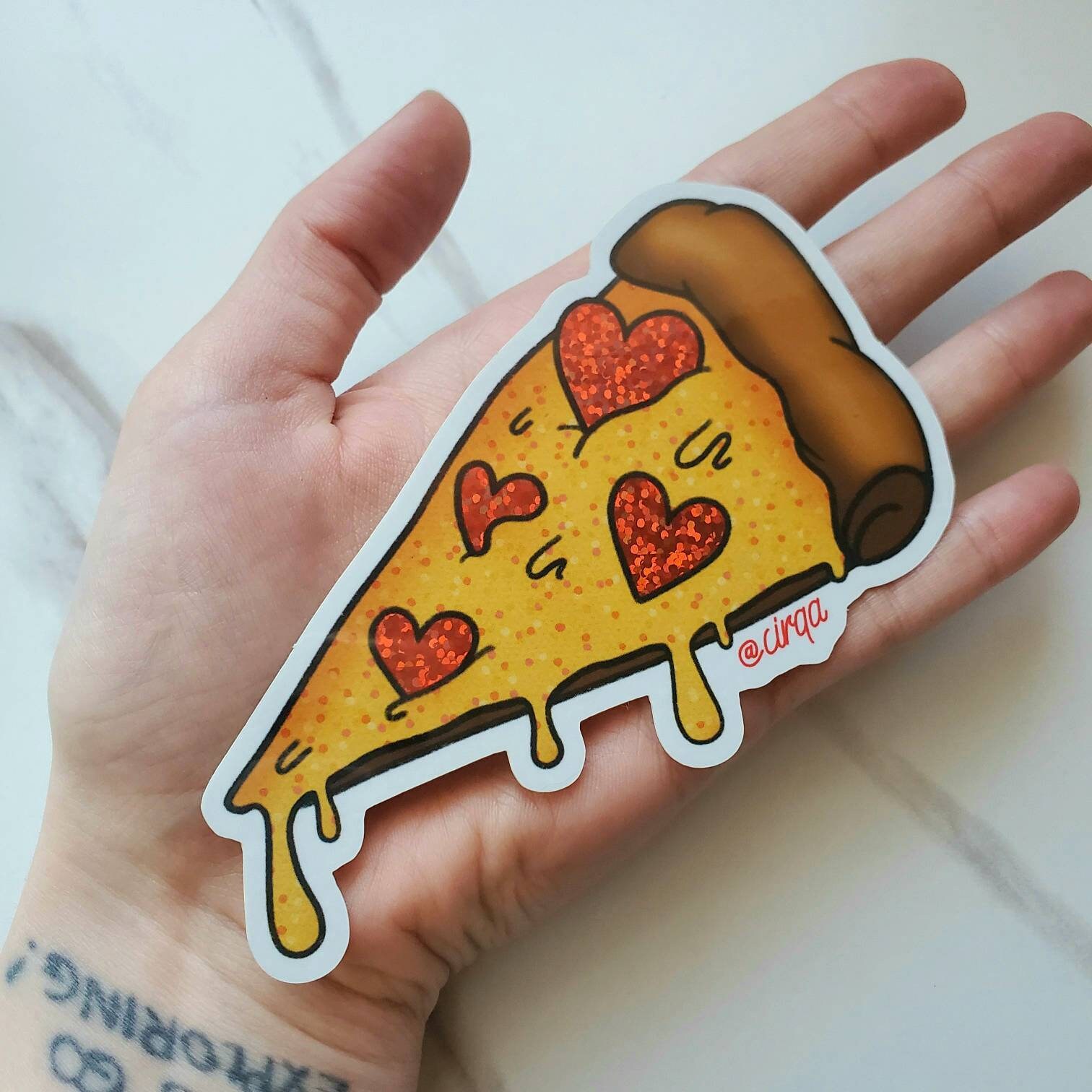 Glitter Heart Pizza Pegatina troquelada de 4 - Etsy España