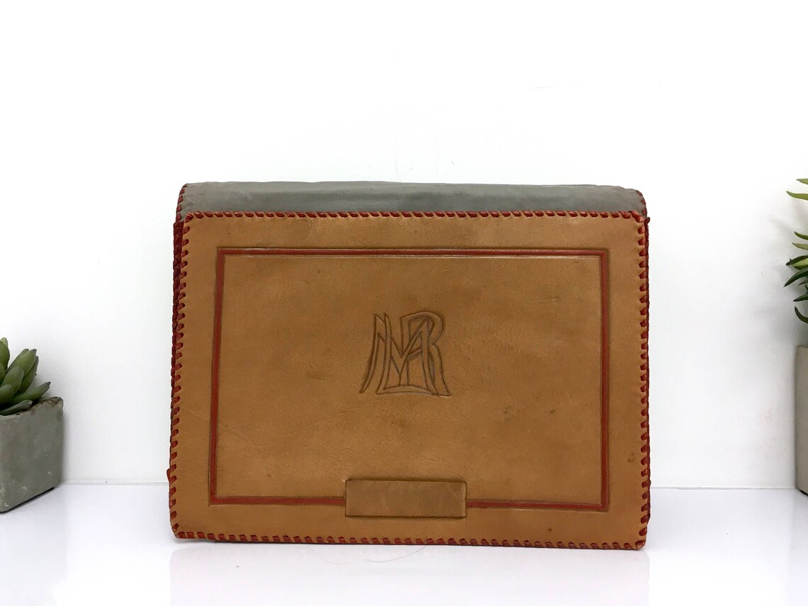 Vintage German Tan Leather Case MLR Monogram Messenger Bag - Etsy