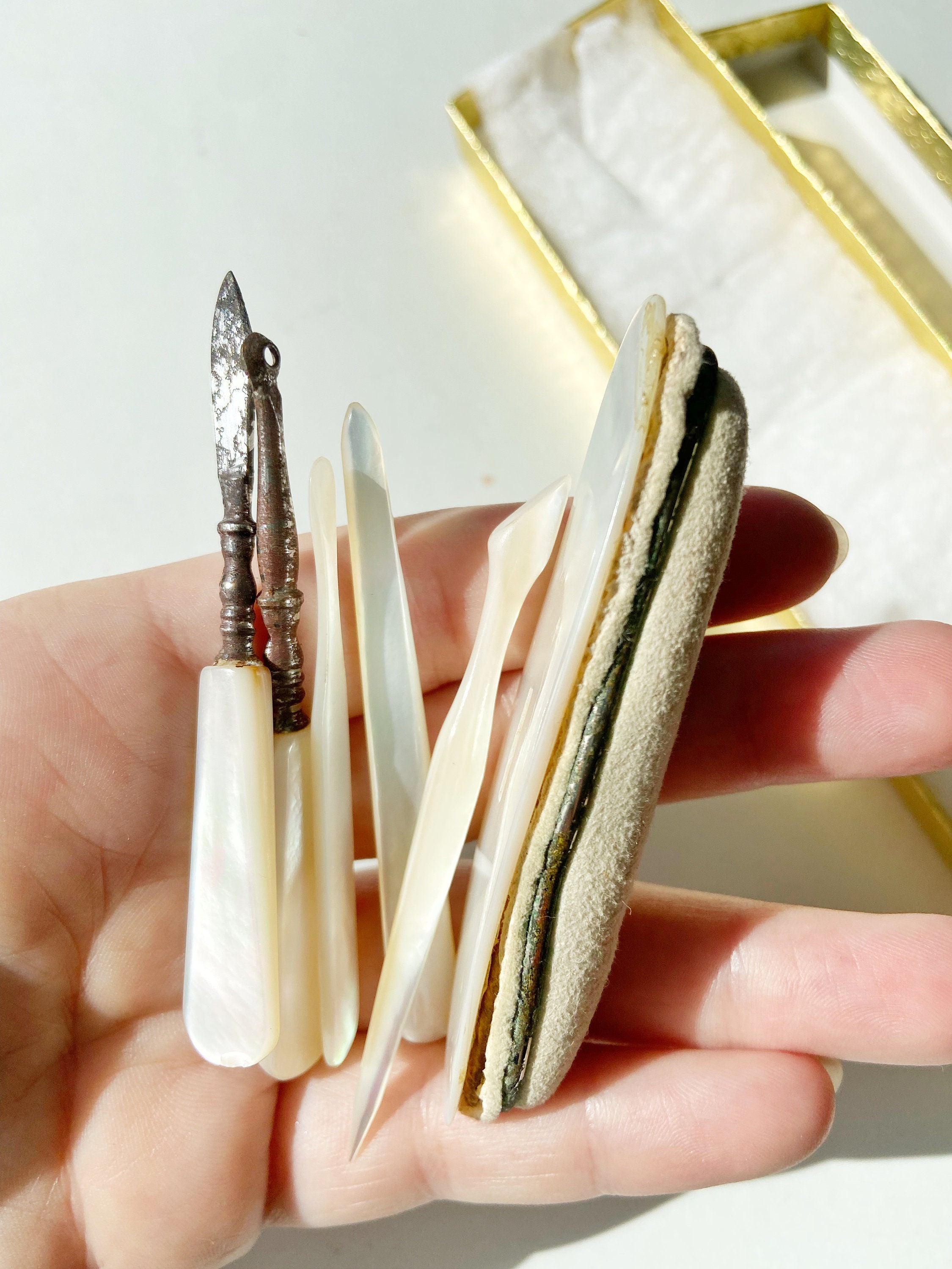 Vintage Mother of Pearl Handled Professional Manicure 6 Piece Set ...