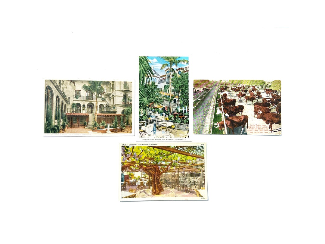 Vintage Set of 4 California Postcards, Mission Inn Riverside, Glenwood ...