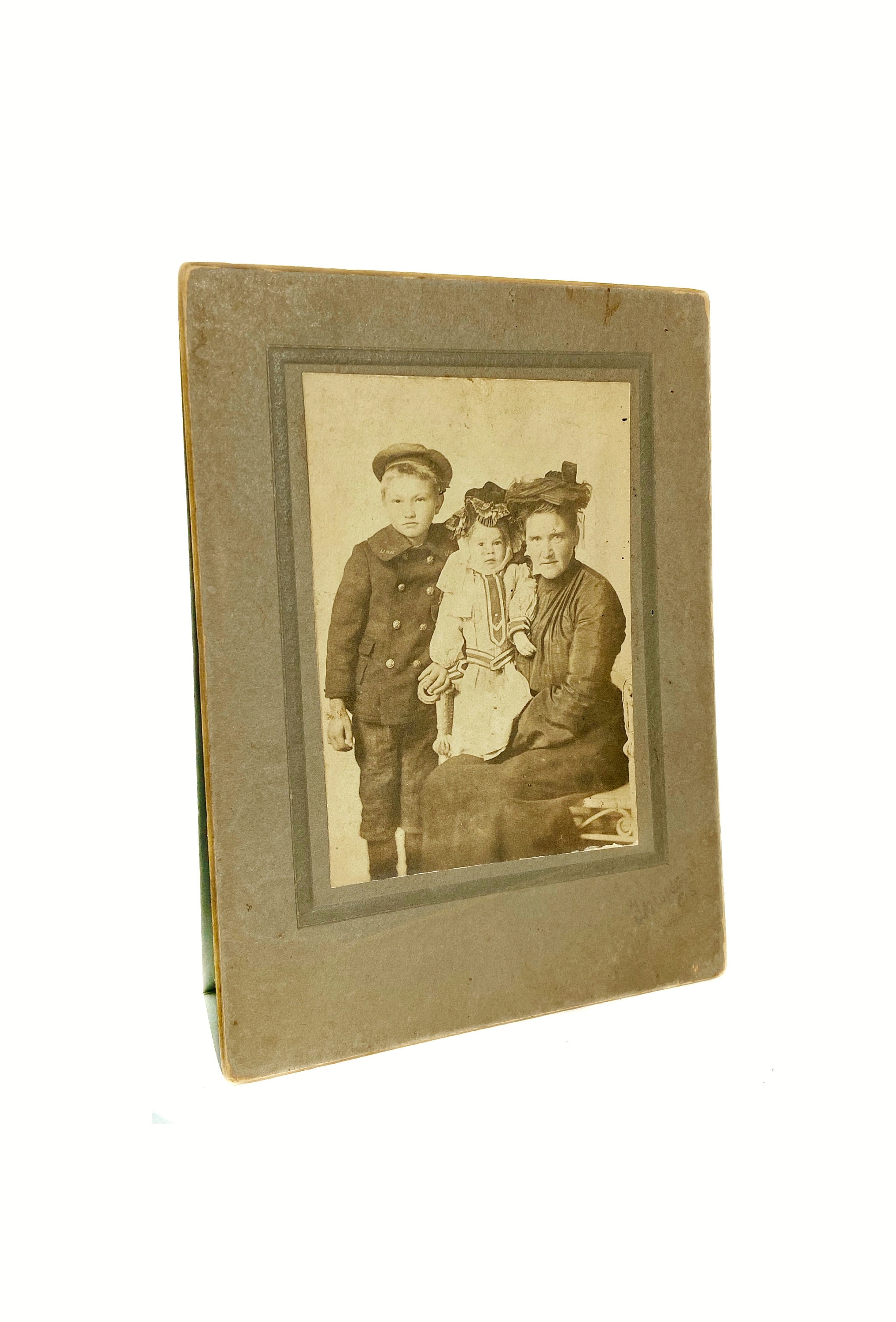 Antique Cardboard Photo Frame Family Portrait, Mother and Children ...