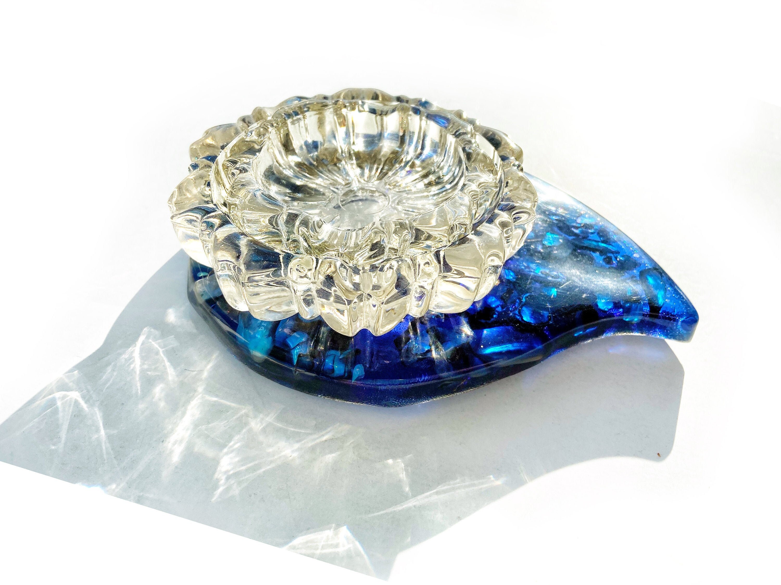 Vintage Plympton's Blue Abalone Ashtray w / Set of 2 Star Pattern Cut ...