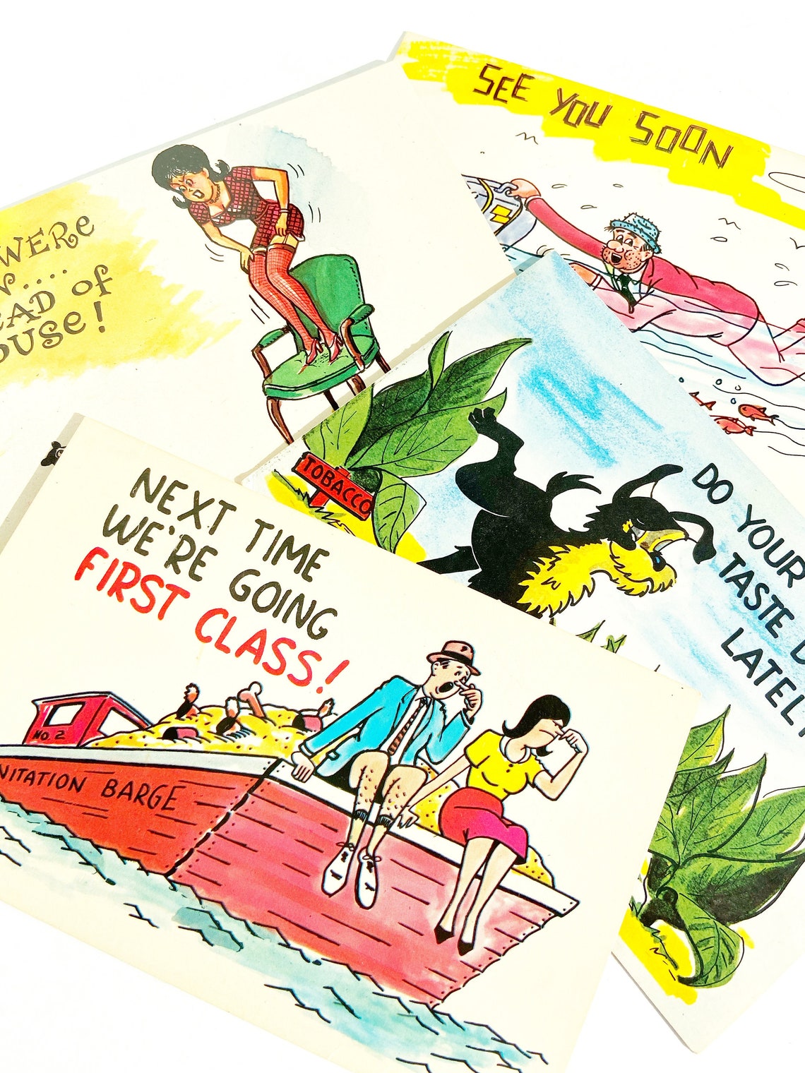 RARE Vintage Cartoon Adult Humor Postcards, Set of 4, Plastichrome by ...