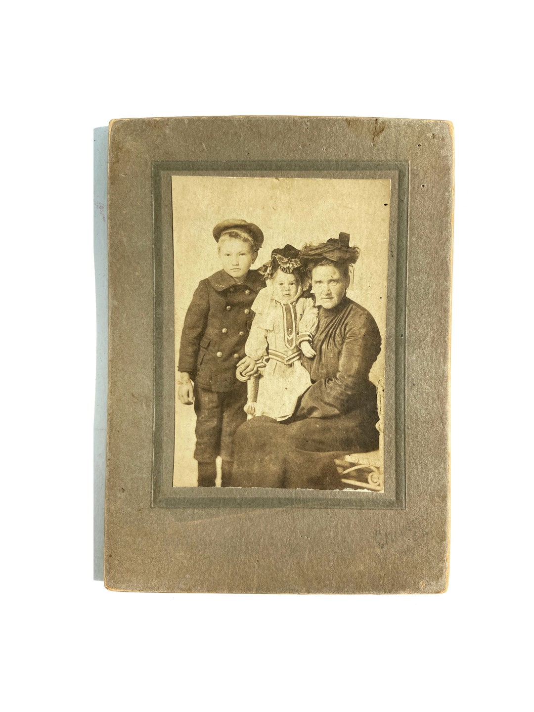 Antique Cardboard Photo Frame Family Portrait, Mother and Children ...