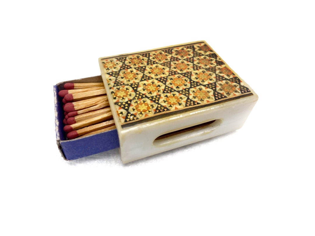 Vintage Khatam Matchbox Holder: Mosaic Inlay Wood Barware Decor - Etsy