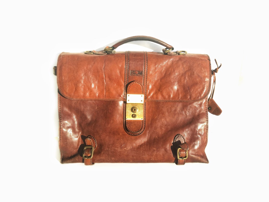 Vintage Conte Max Leather Briefcase: Brown Laptop Bag, Top Handle - Etsy