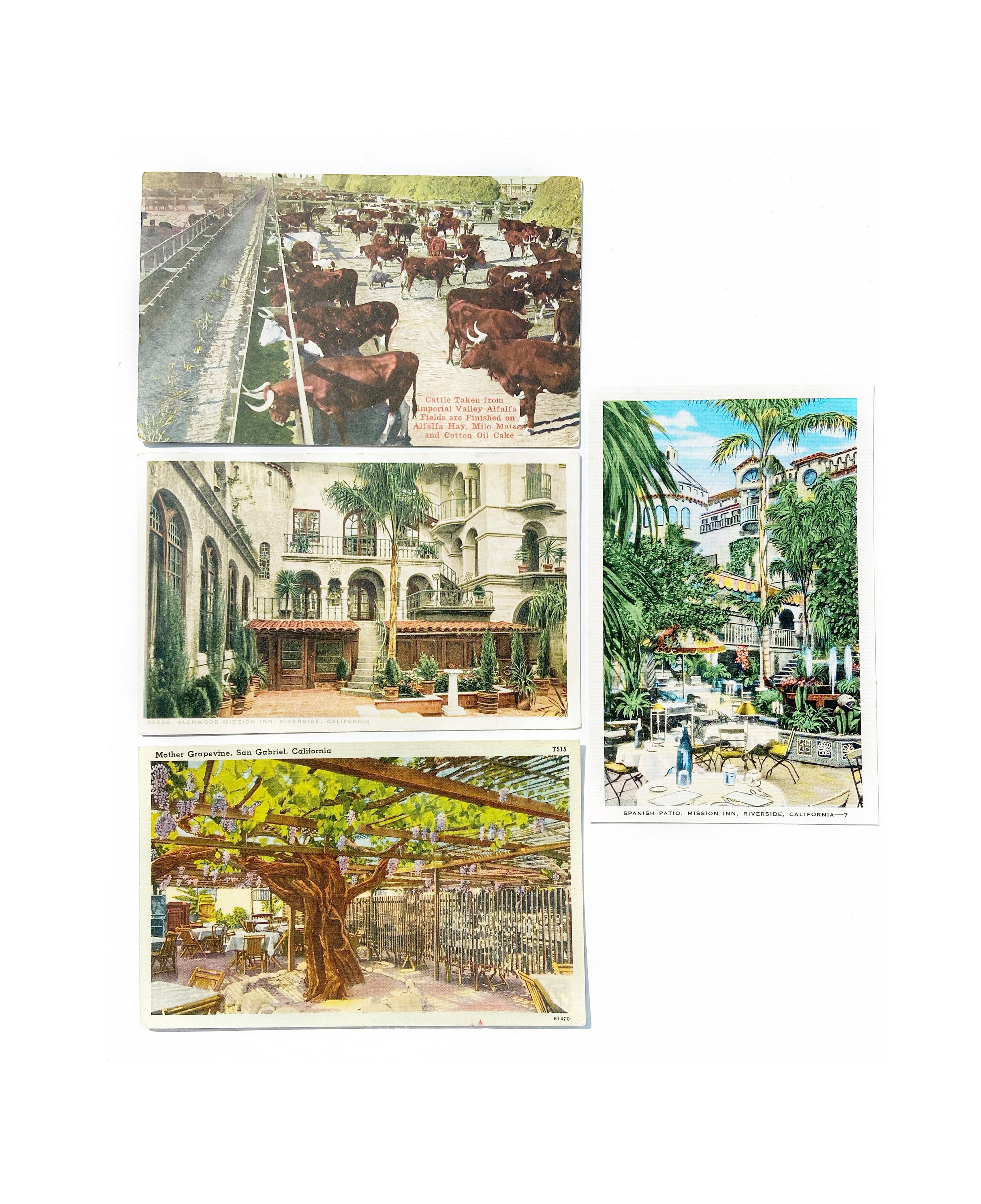 Vintage Set of 4 California Postcards, Mission Inn Riverside, Glenwood ...