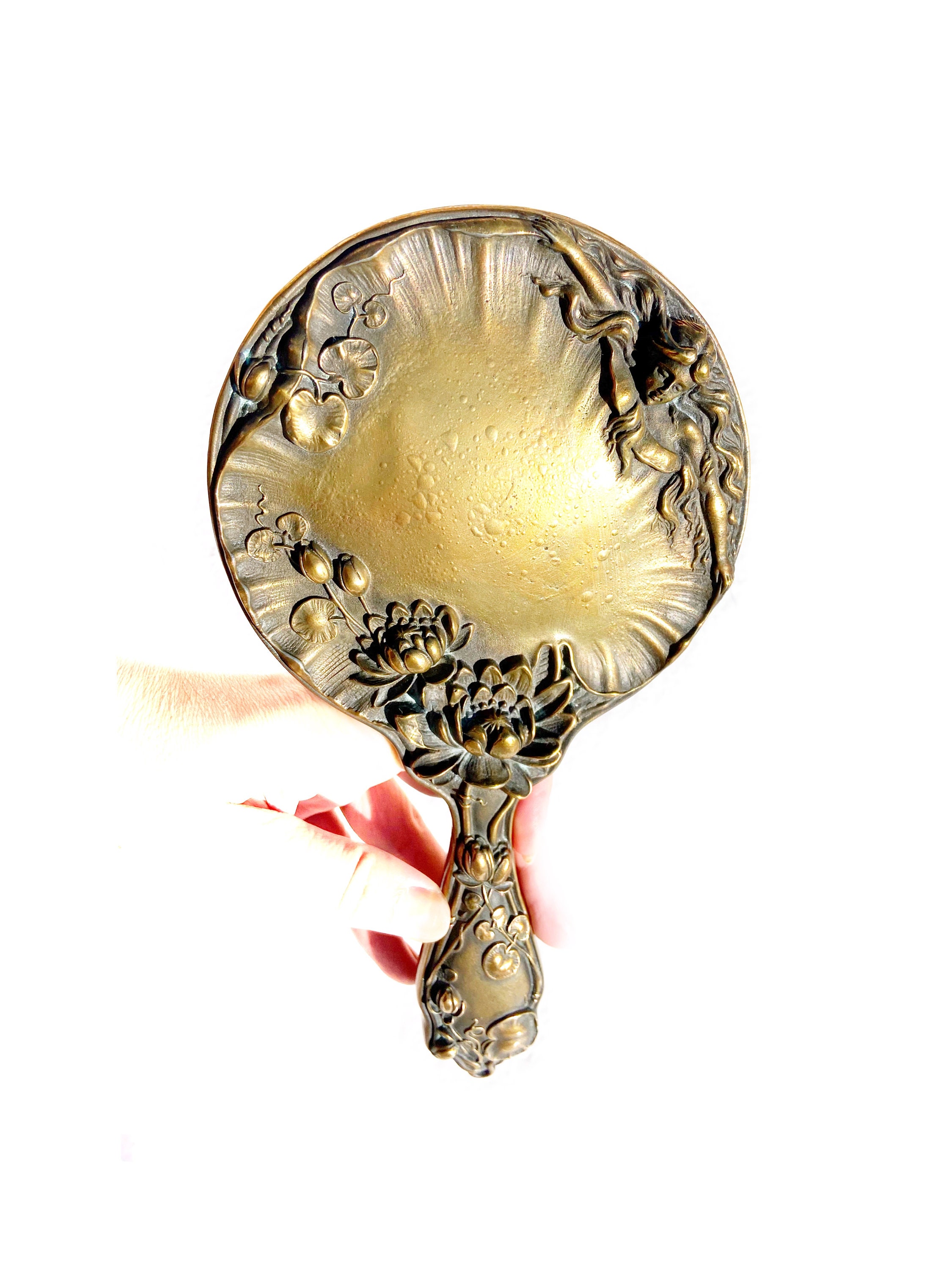 Art Nouveau Hand Mirror Antique Repoussé Bronze Hand Mirror - Etsy