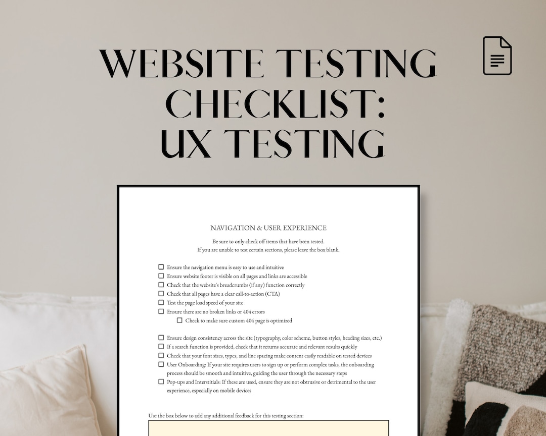 Website Testing Checklist: UX Testing Worksheet - Etsy