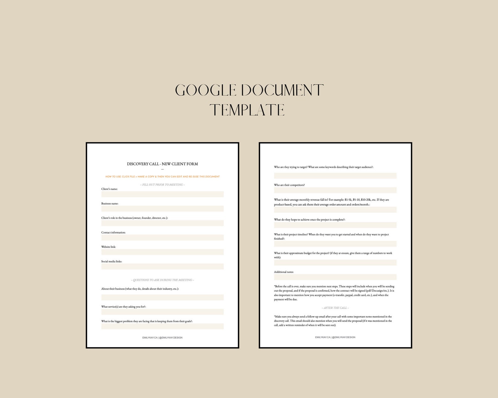 Discovery Call - New Client Form - Virtual Call Template - Etsy