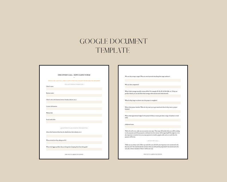 Discovery Call - New Client Form - Virtual Call Template - Etsy