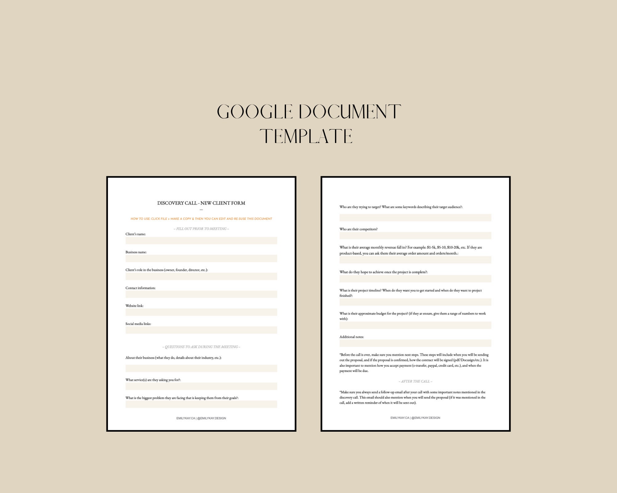 Discovery Call - New Client Form - Virtual Call Template - Etsy