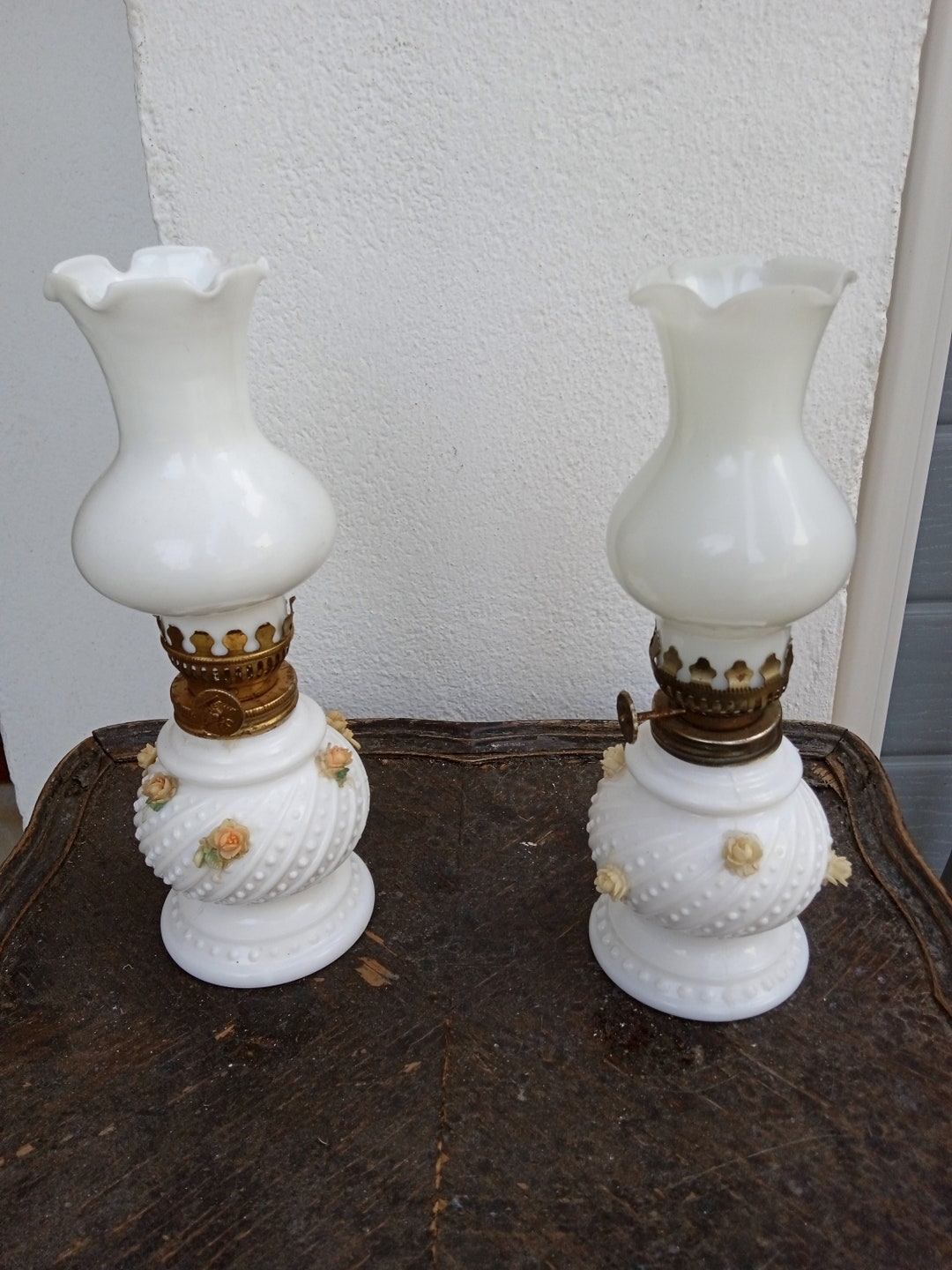 2 Beautiful Opaline Oil Lamps Hand Made in the 1950 S. - Etsy