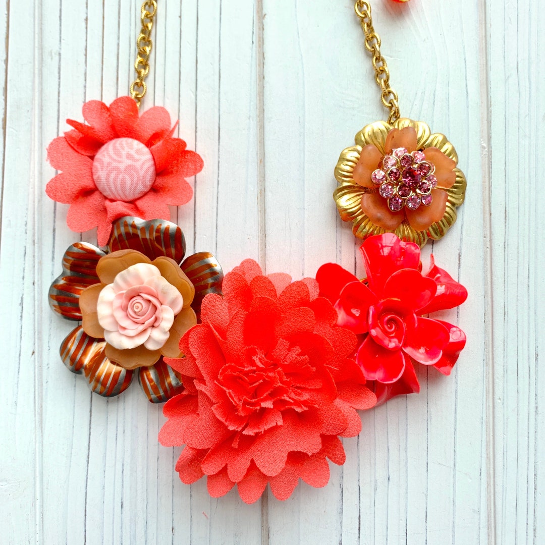 Lenora Dame Coral Flower Necklace - One-of-a-kind - Etsy