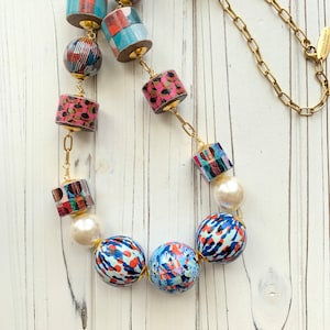 Lenora Dame Decoupage Wooden Bead Statement Necklace - Etsy