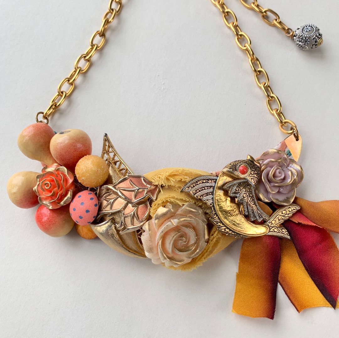 Lenora Dame Koi Upcycled Vintage Bib Statement Necklace - Etsy