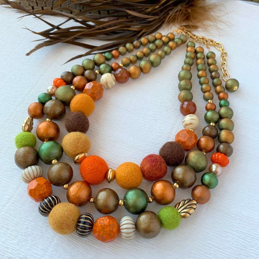 LAST ONE Lenora Dame Fall Vibes 3-strand Fall Statement Necklace - Etsy