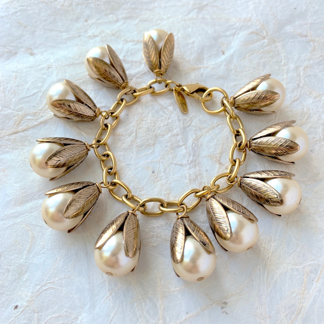 Lenora Dame Classic Bead Cap Charm Bracelet in Cream Pearl - Etsy