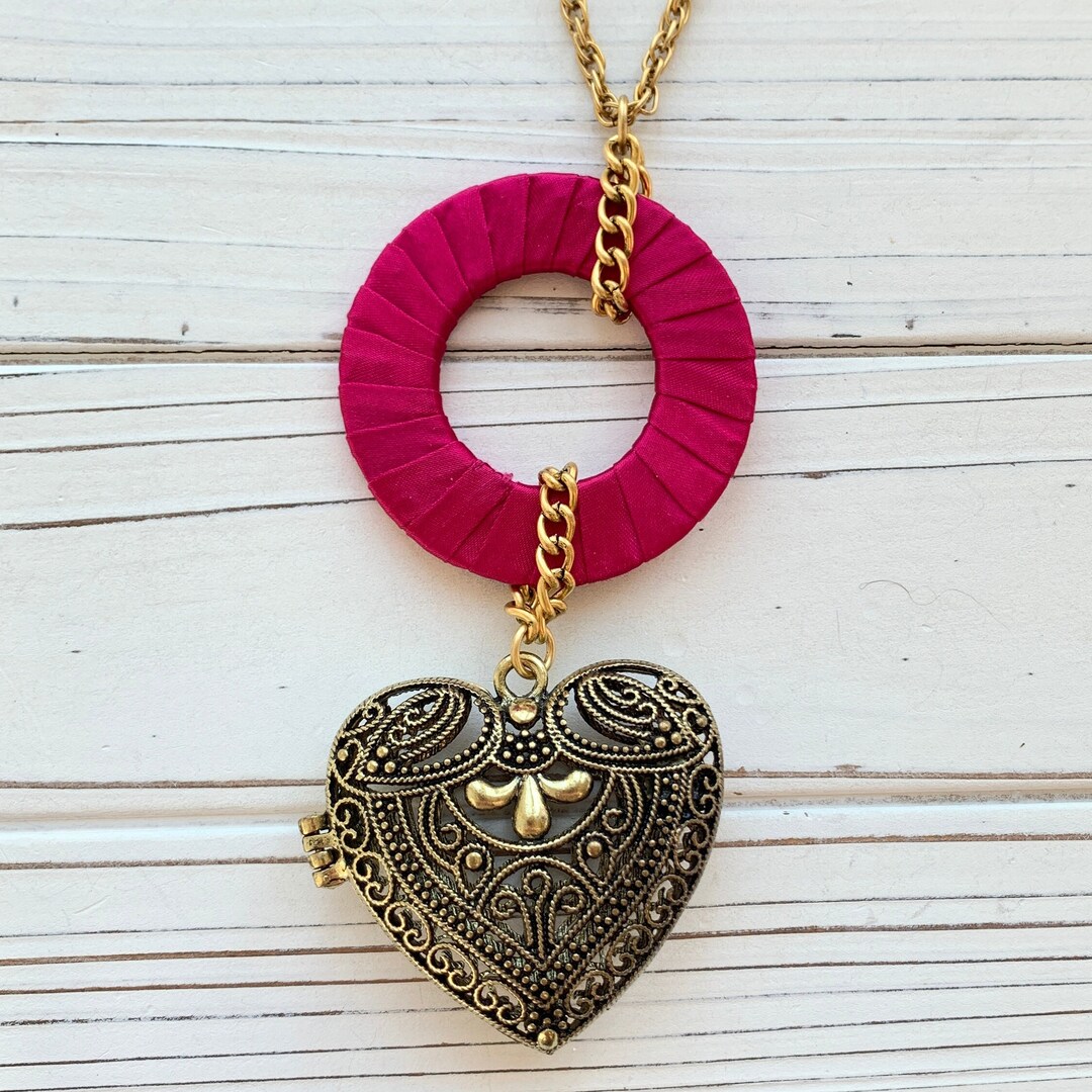 Lenora Dame Large Puffed Heart Locket Necklace - Etsy