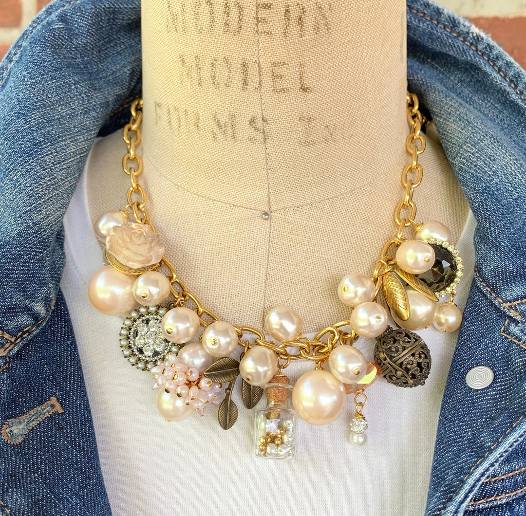 Lenora Dame Classic Pearl Charm Necklace - Etsy