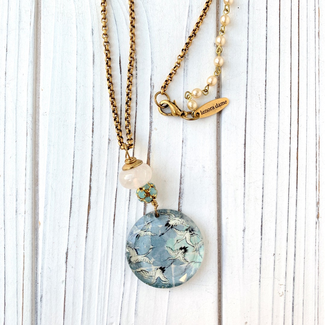 LAST ONE Lenora Dame Large Blue Crane Pendant Necklace - Etsy