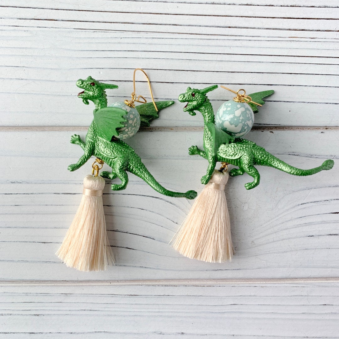 LAST FEW Lenora Dame Sour Apple Dragon Earrings - Etsy