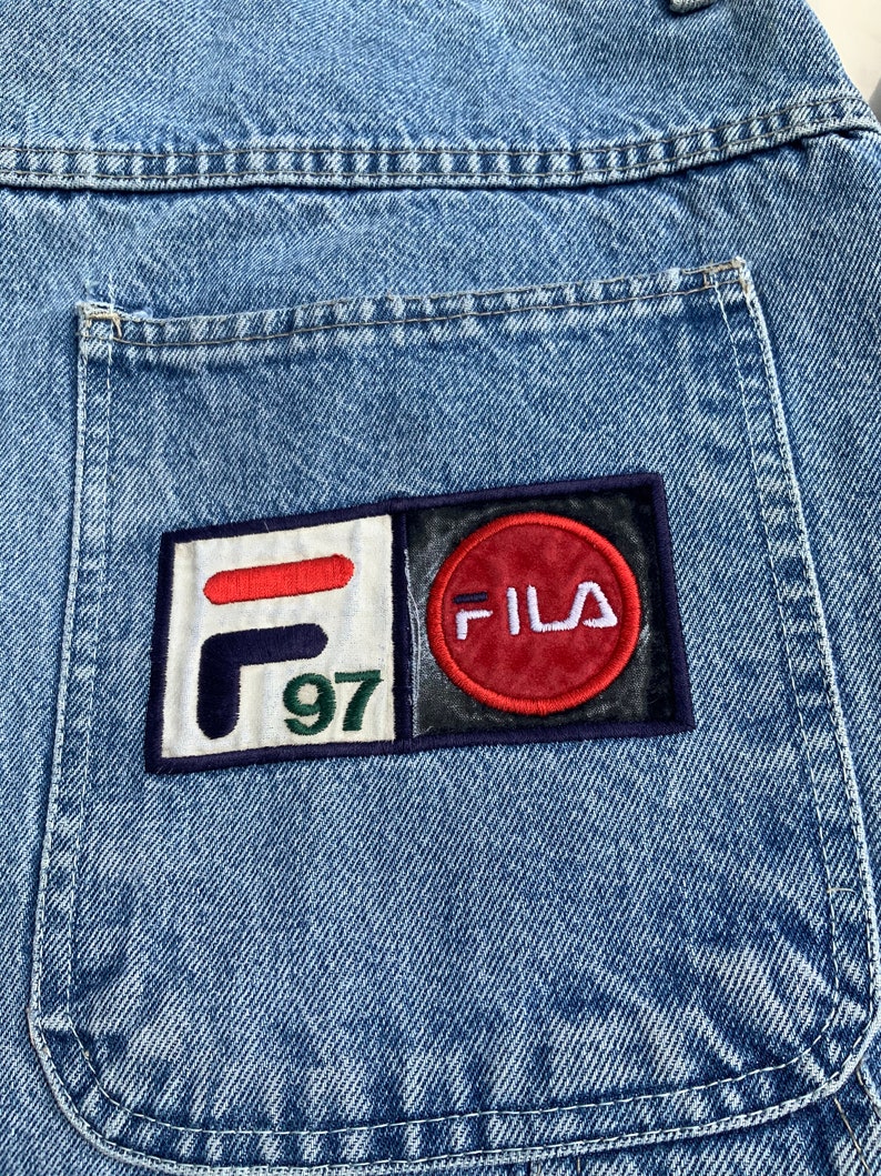 FILA Vintage 1990s Print Out Logo Patch Carpenter Jeans Fade Light Wash ...