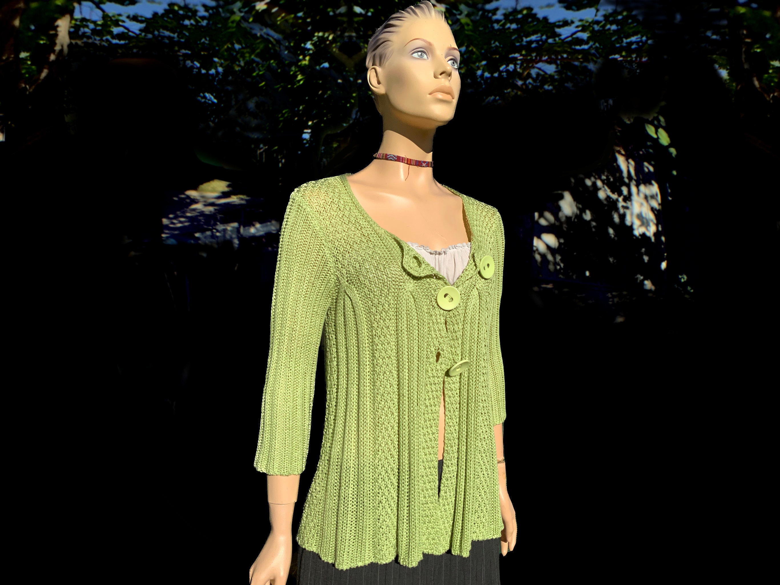 Early 2000s Fitted Tinker Bell Green Flare Cardigan Chunky Buttons ...