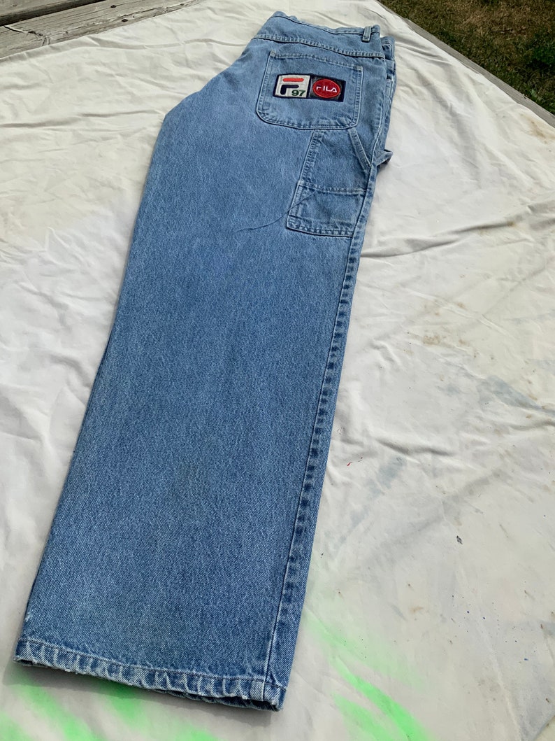 FILA Vintage 1990s Print Out Logo Patch Carpenter Jeans Fade - Etsy