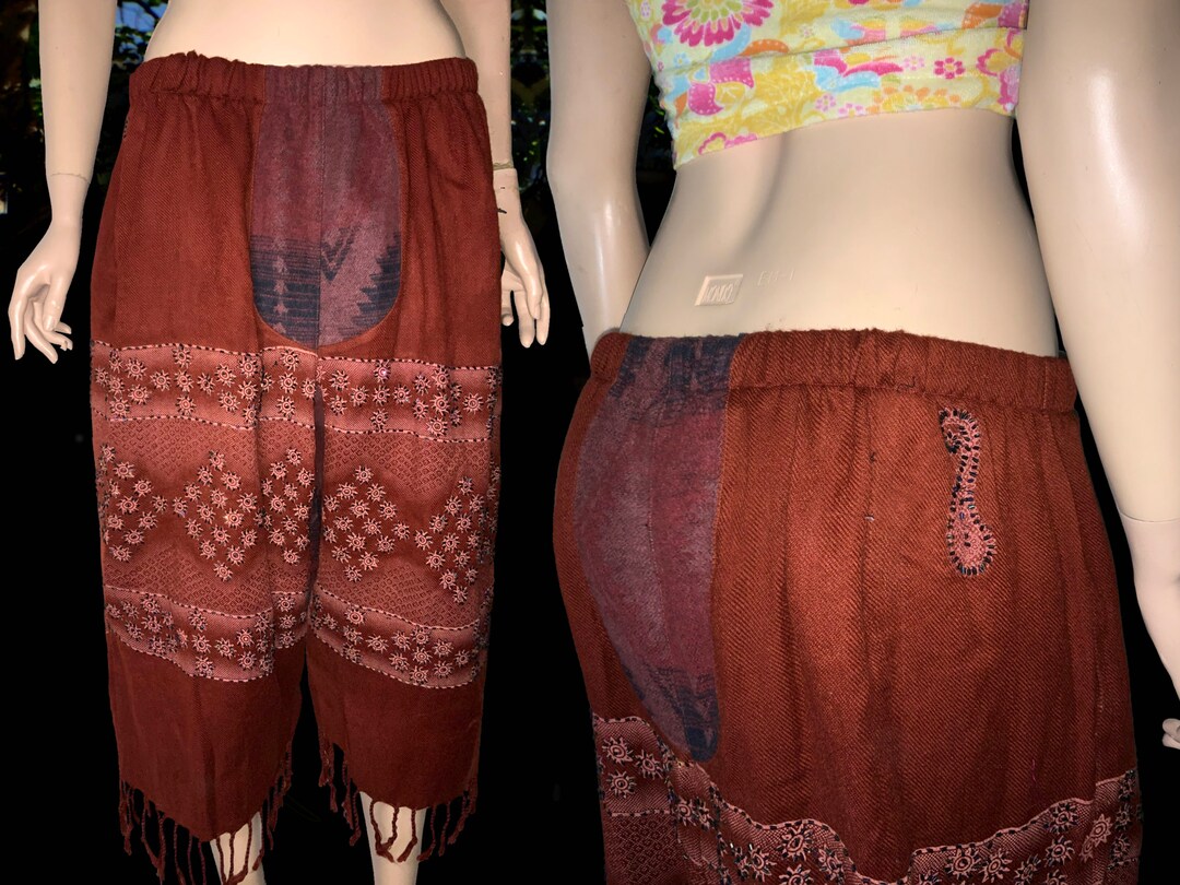 HANDMADE Beaded Bohemian Fringed Harem Capris Pants Beadwork Patchwork ...