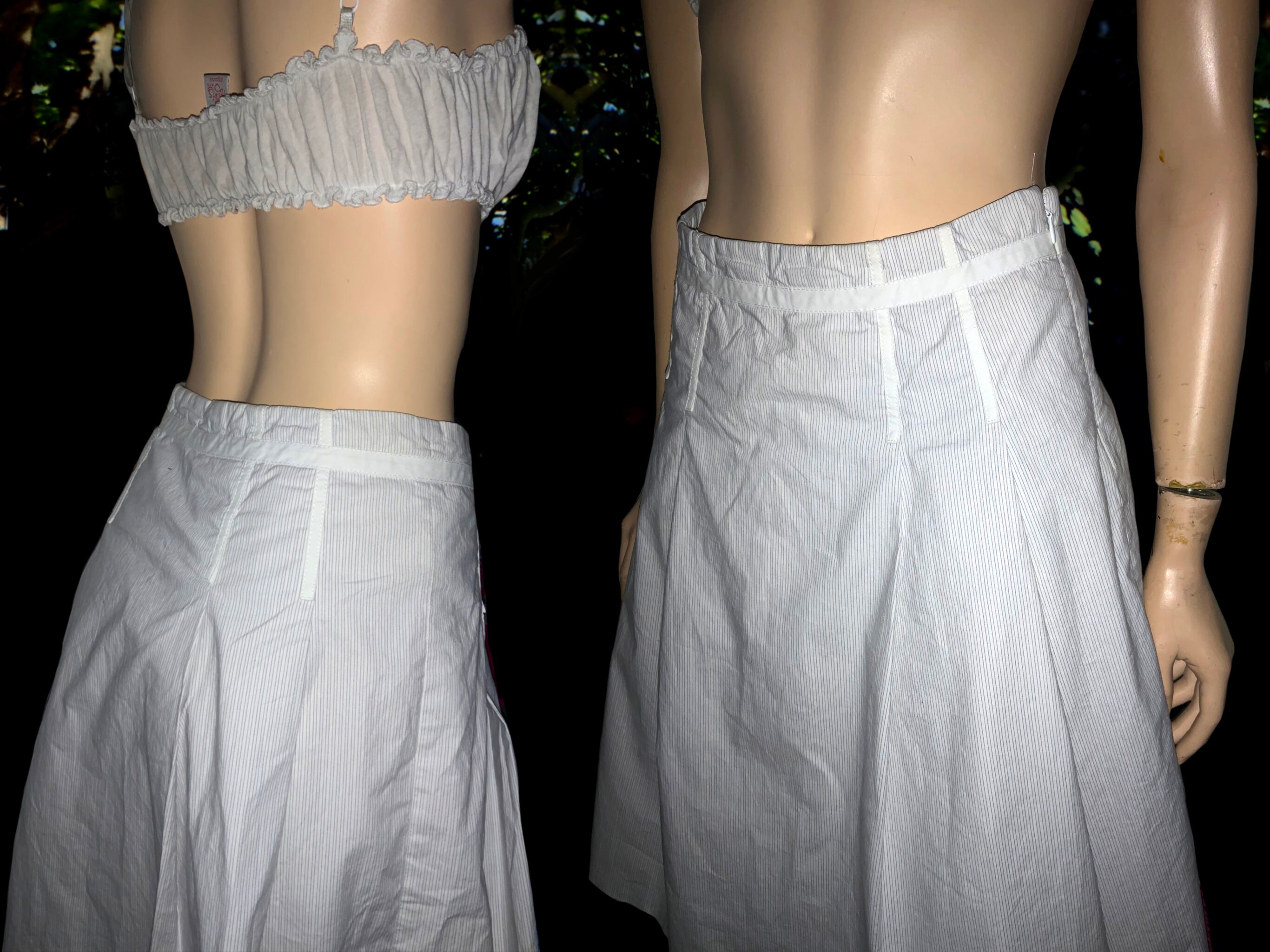 00s Gap White Pinstriped Pleated Knee Length Poofy Preppy Skirt Womens Size 1 High Waisted ...