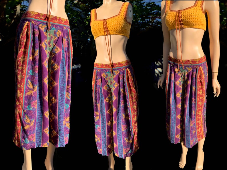 Vintage 1980’s Wide Leg Harem Capris Pants Abstract Novelty Women’s ...