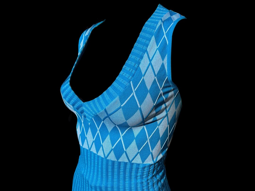 Y2K Preppy Academic Deep V-neck Blue Schoolgirl Argyle Printed Vest Top ...