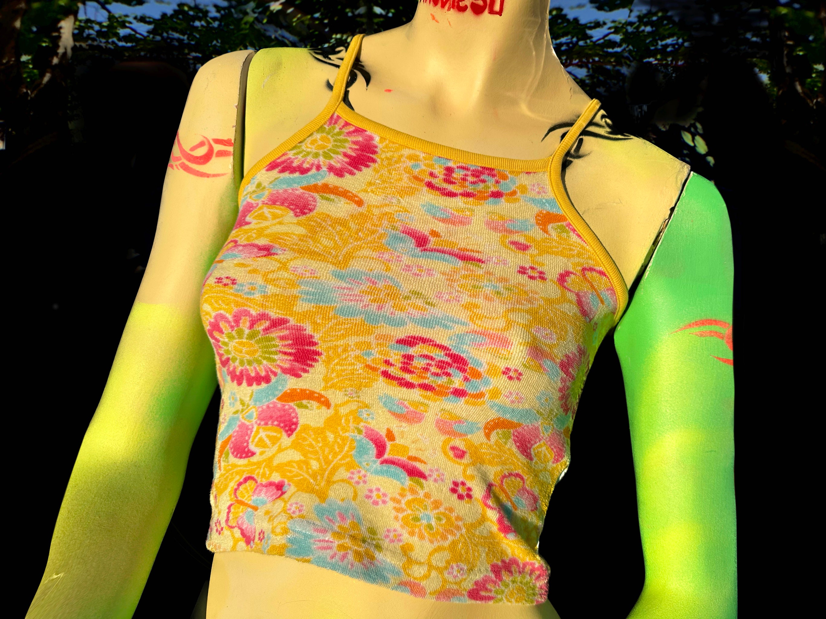 Y2K Groovy Beach Towel Halter Top Flower Butterfly Printed Women's XXS ...