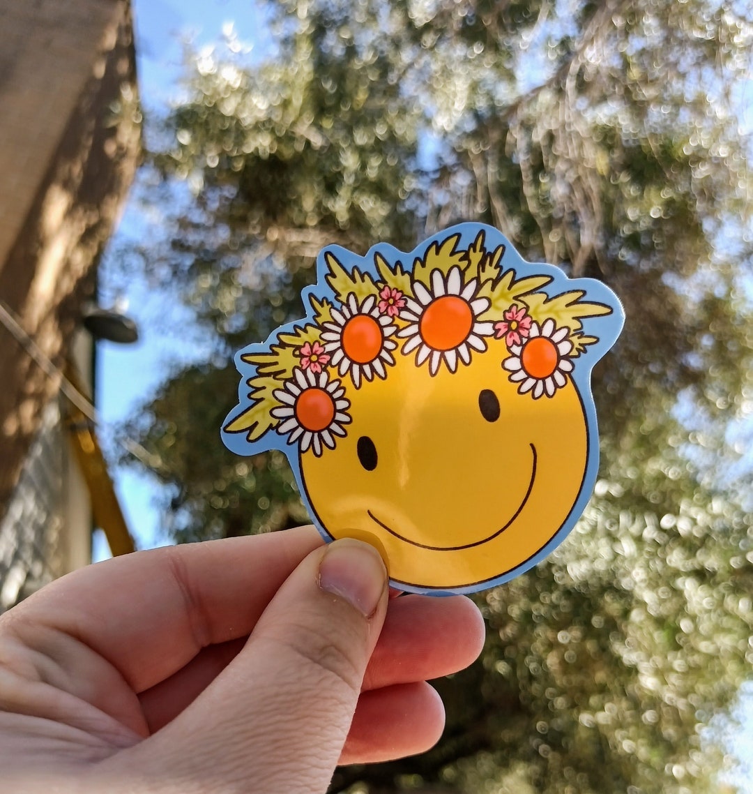 Daisy Happy Face Sticker Set, Daisy Vinyl Stickers, Waterproof Smiley ...