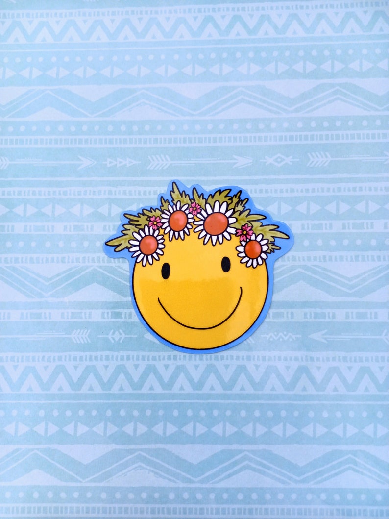 Daisy Happy Face Sticker Set, Daisy Vinyl Stickers, Waterproof Smiley ...