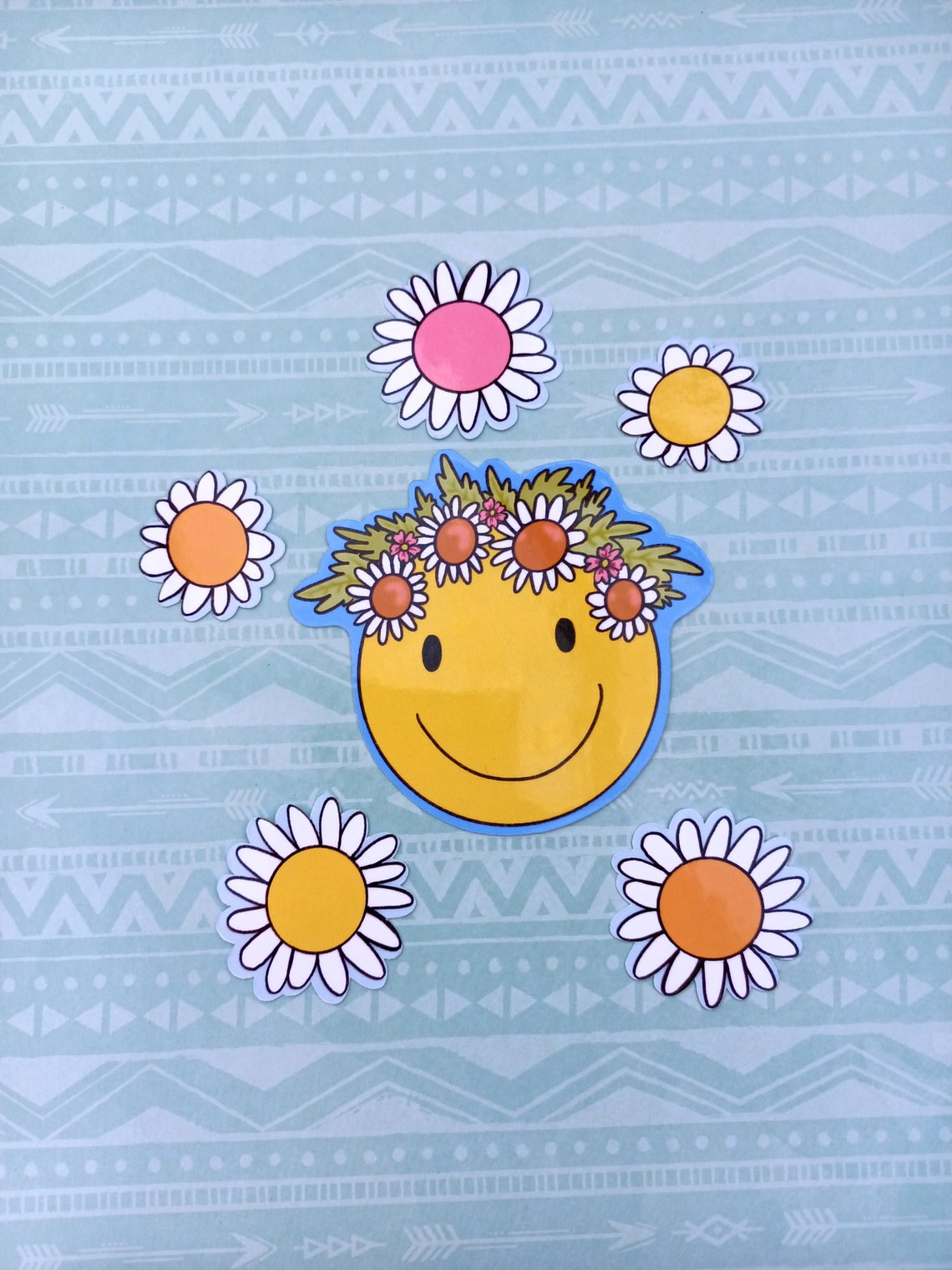 Daisy Happy Face Sticker Set Daisy Vinyl Stickers Waterproof - Etsy