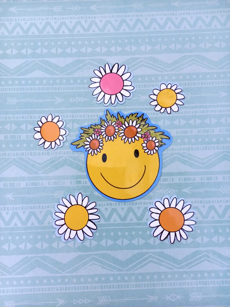 Daisy Happy Face Sticker Set, Daisy Vinyl Stickers, Waterproof Smiley ...